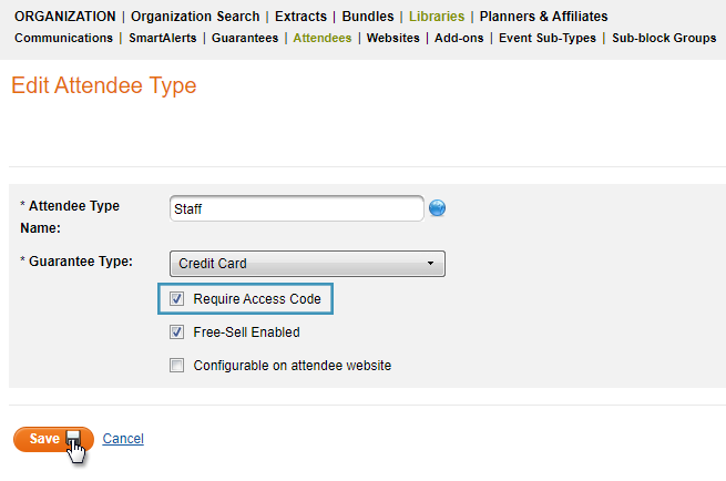 Enabling Access Codes for Attendee Types in Passkey