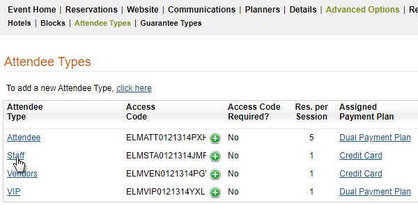 Enabling Access Codes for Attendee Types in Passkey