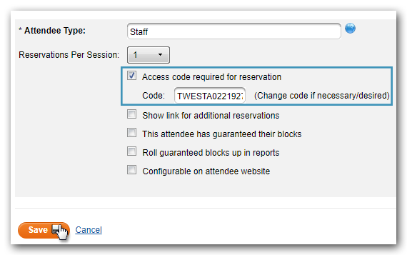 Enabling Access Codes for Attendee Types in Passkey