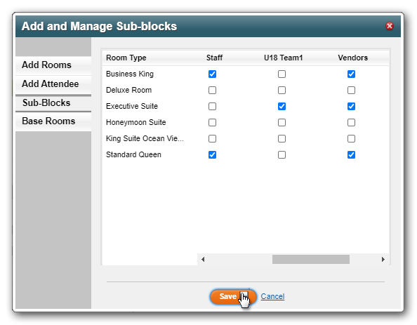 Managing Sub-Blocks in an Event's Inventory