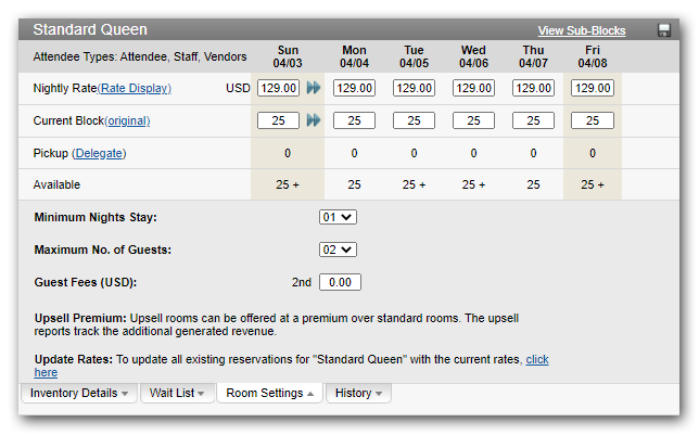 Managing Room Blocks in an Event's Inventory