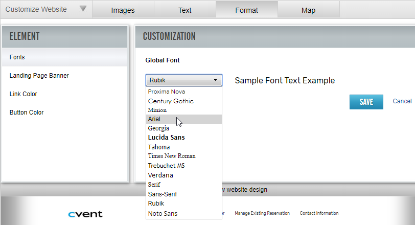 Setting a Booking Website Global Font