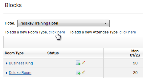 Managing Room Types in a Passkey Event
