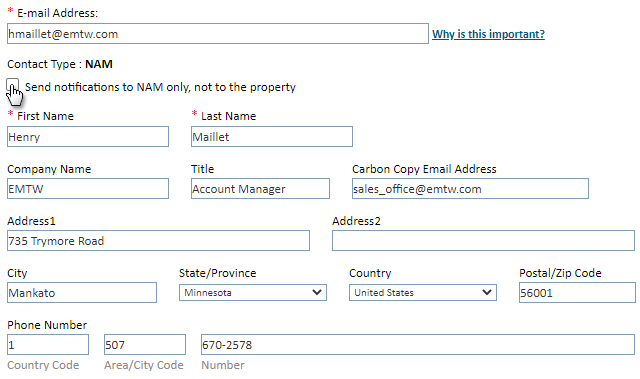 Creating a NAM Contact in Travel