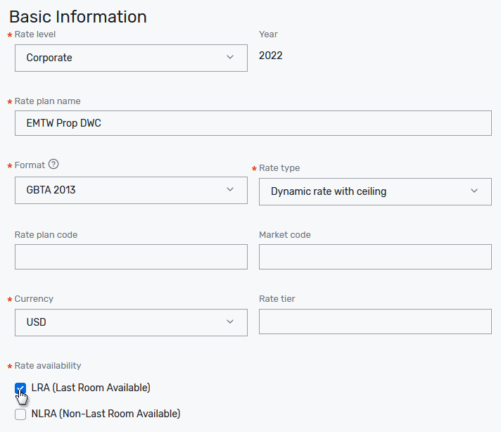 Creating a Dynamic with Ceiling Rate Plan