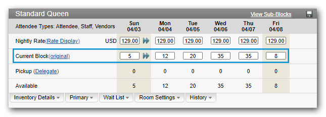 Managing Room Blocks in an Event's Inventory