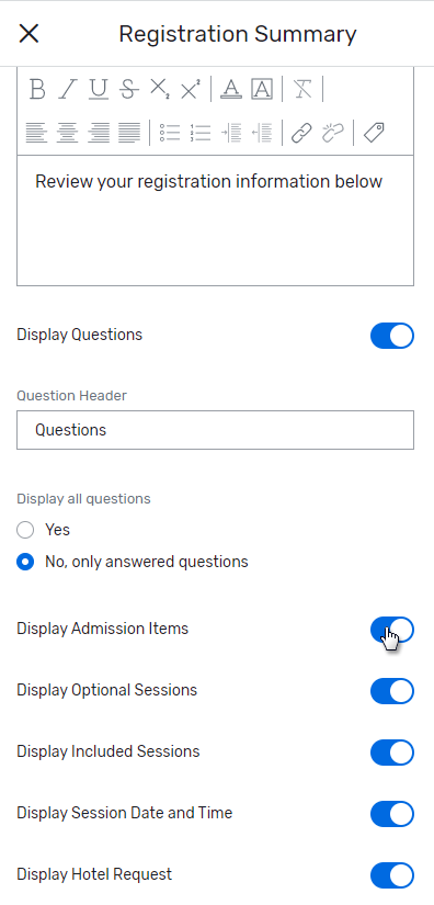 Using the Current Registration Data Tag or Registration Information Widget