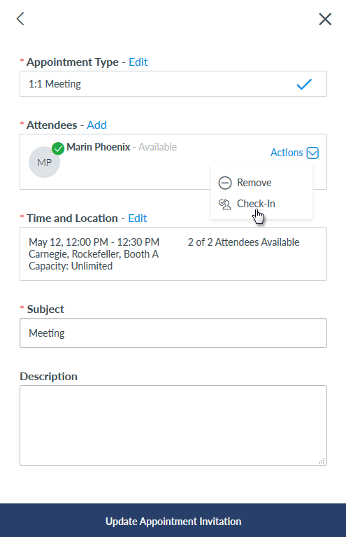 Checking In Attendees in Appointments