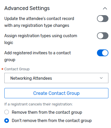 Creating a New Contact Group from Accepted Registrants