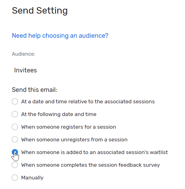 Emailing Invitees on a Session Waitlist