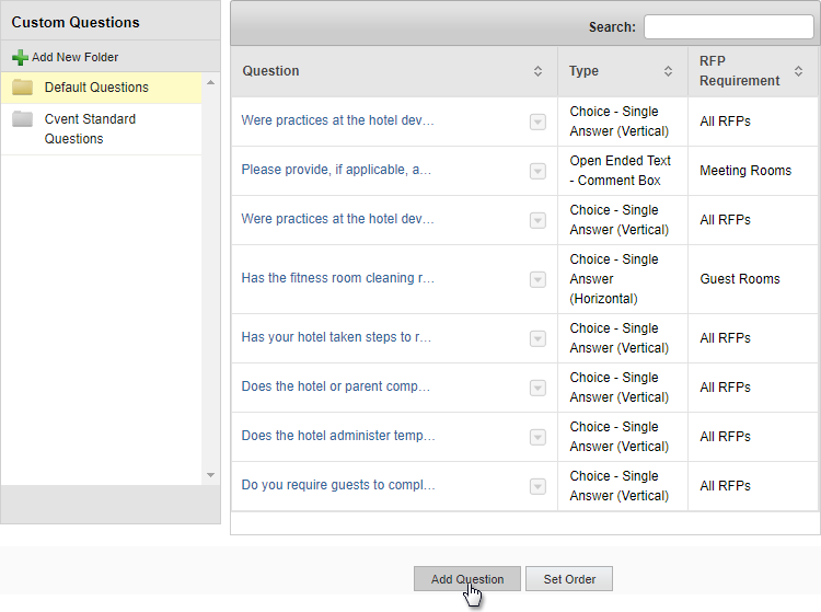 Storing RFP Questions for Personal Use