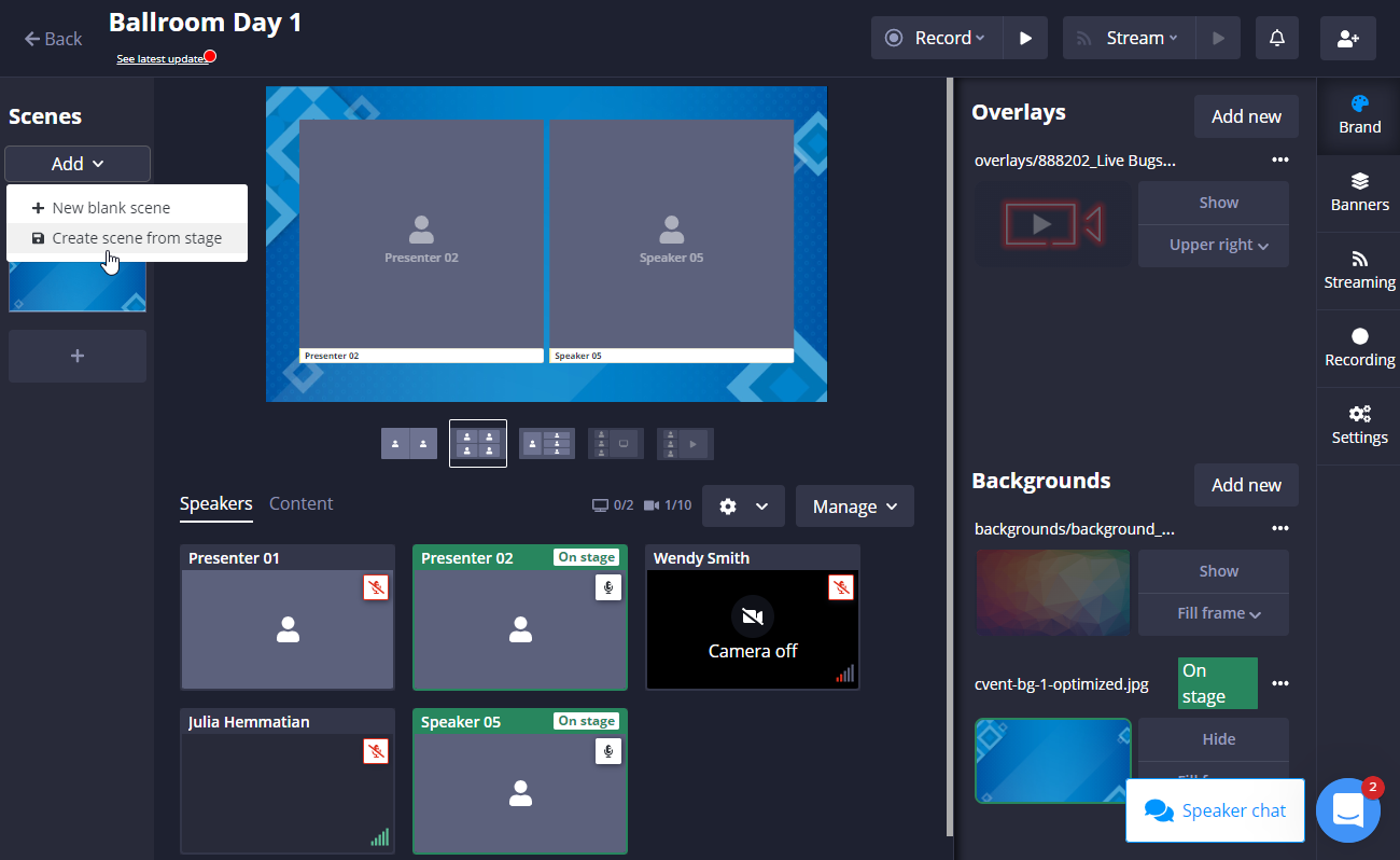 Adding Scenes in Studio Advanced Host View