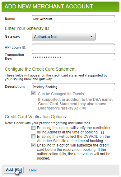 Adding an Authorize.net Merchant Account in Passkey