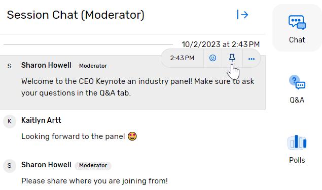 Moderating Session Chat on the Attendee Hub Website
