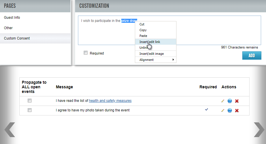 Managing Custom Consent Messages
