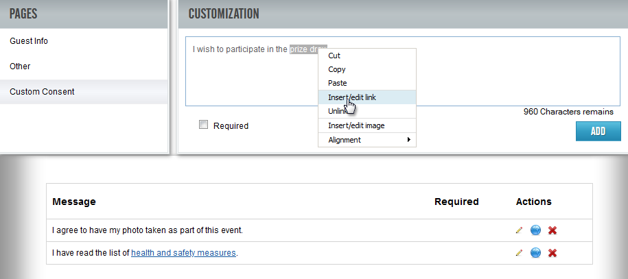 Managing Custom Consent Messages