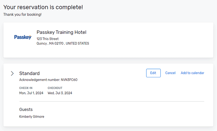 The Complete Passkey Booking Site Experience