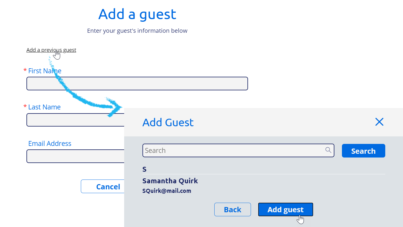 Allowing Invitees to Register Previous Guests