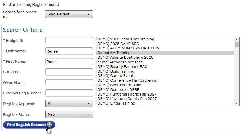 Manually Linking a Registration with a Booking Record