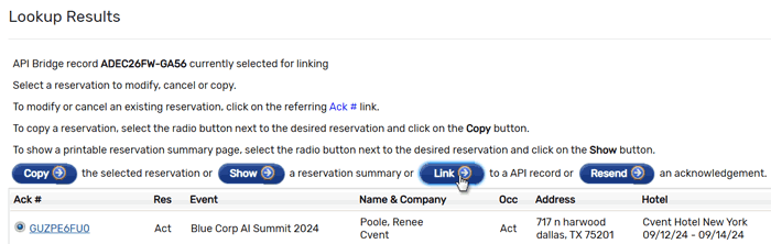 Manually Linking a Registration with a Booking Record