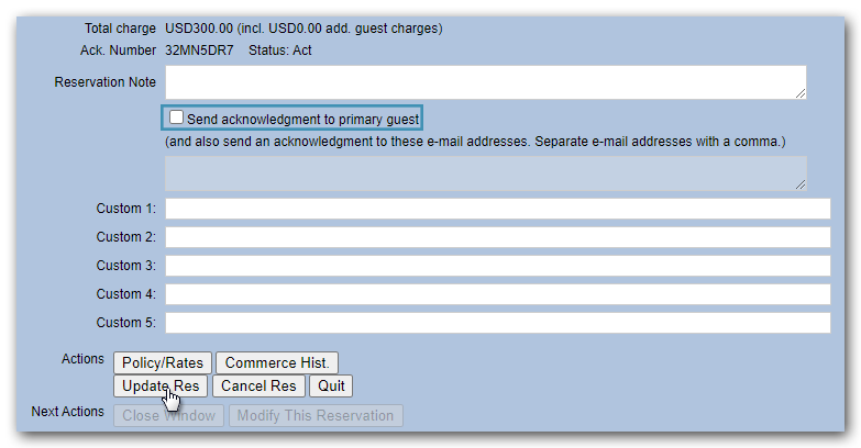 Updating the Rate of a Specific Reservation