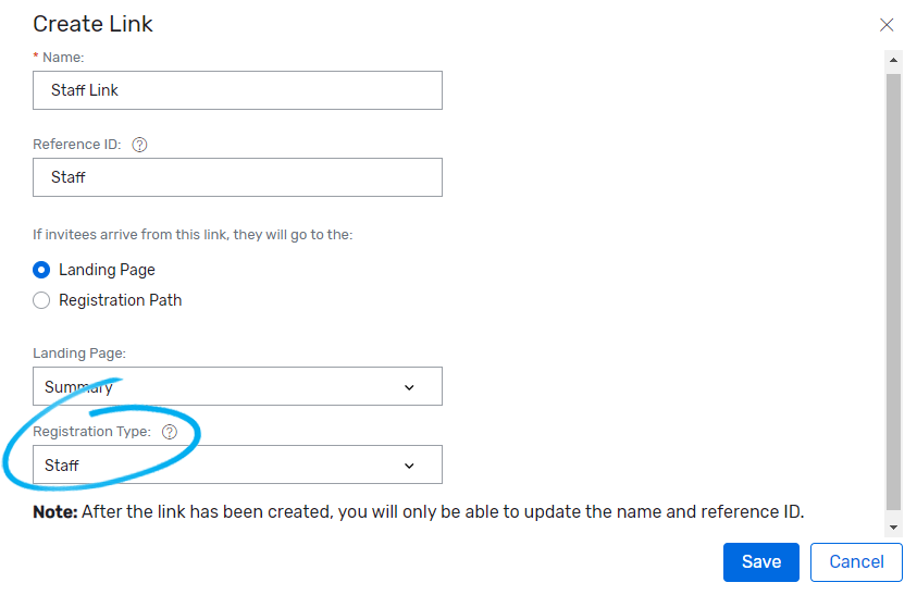 Using a Weblink to Assign Registration Types