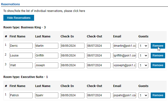 Using the Group Booking Call Center Form