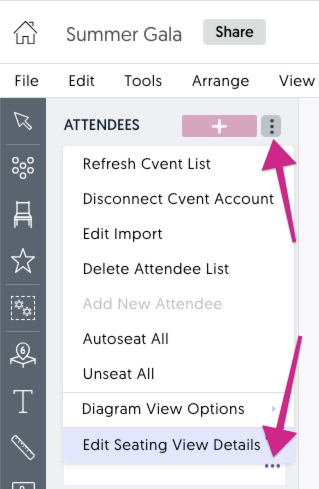 Editing Seating View Details in Event Diagramming
