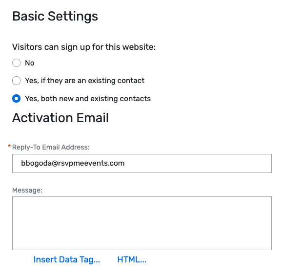 Editing Contact Website Pages