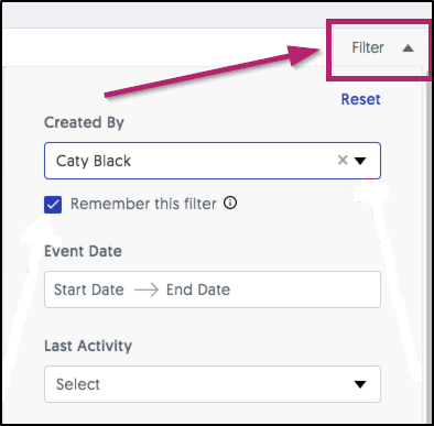 Filtering and Sorting Events in Event Diagramming