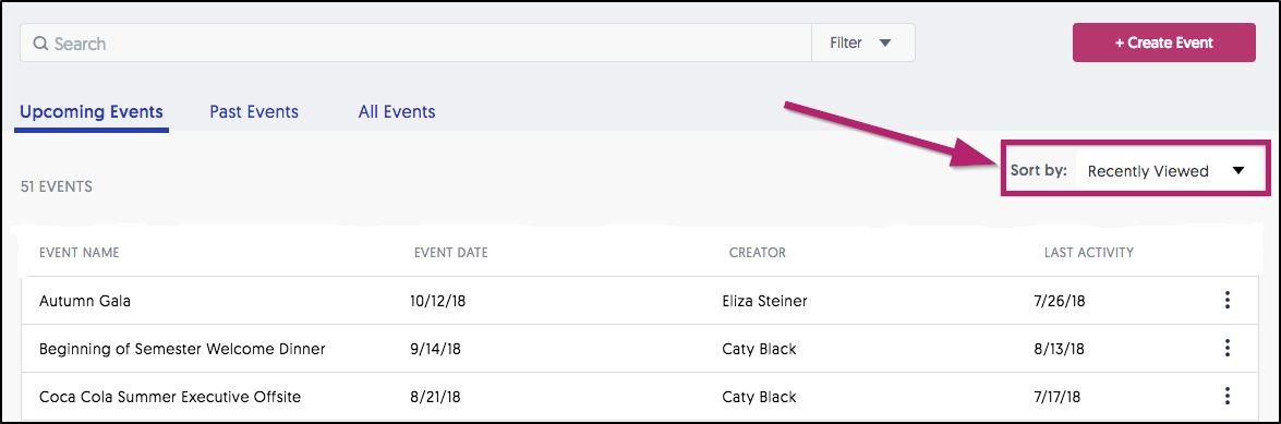Filtering and Sorting Events in Event Diagramming