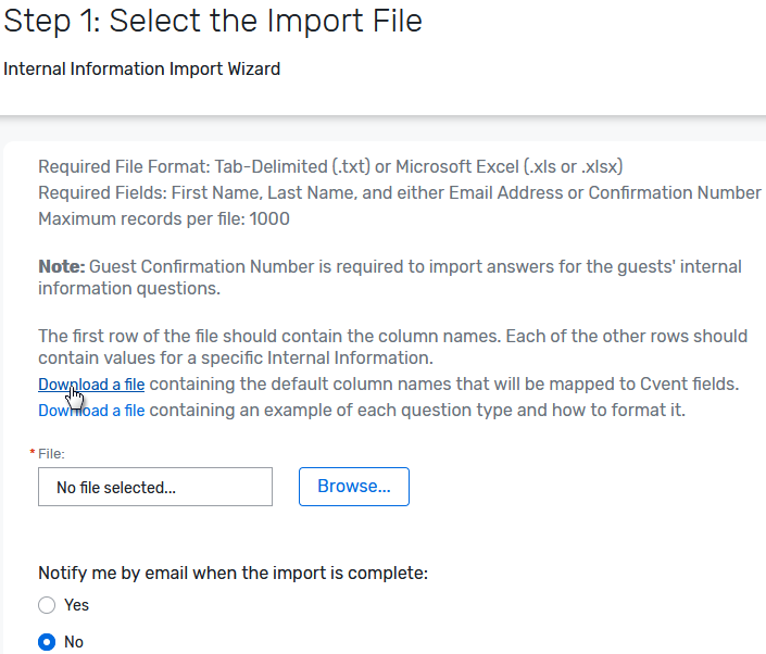 Importing Internal Information Answers