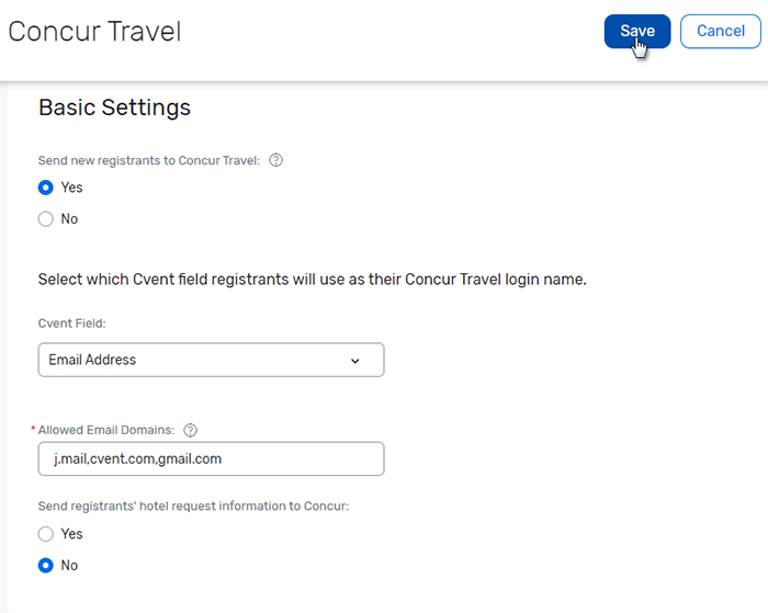 Setting Up Concur Travel in an Event