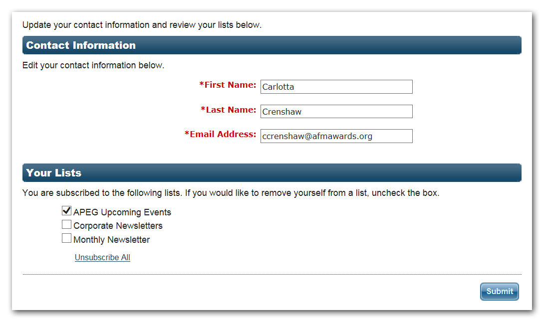 Adding a Manage Profile Page