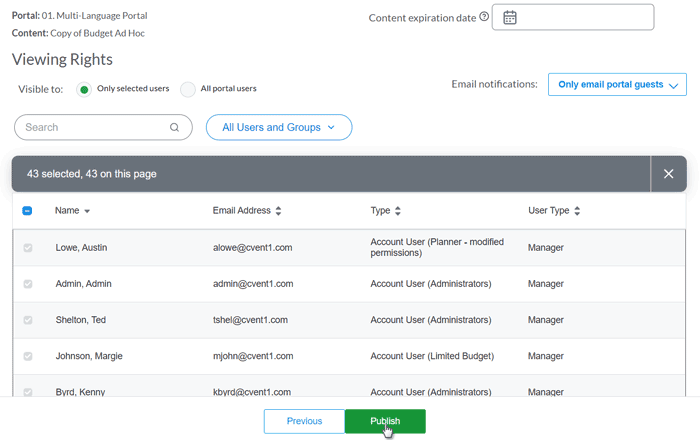 Publishing a Report to Access Portals