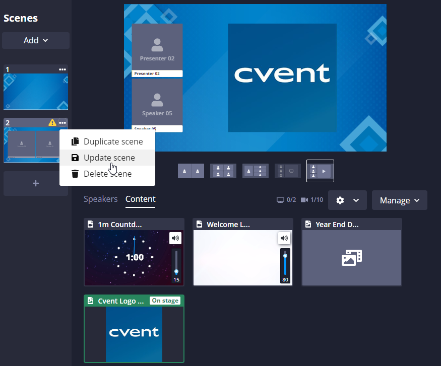 Adding Scenes in Studio Host View