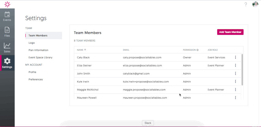 Adding or Removing Team Members in Event Diagramming