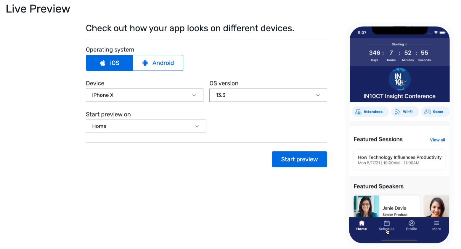 Previewing Your Event App