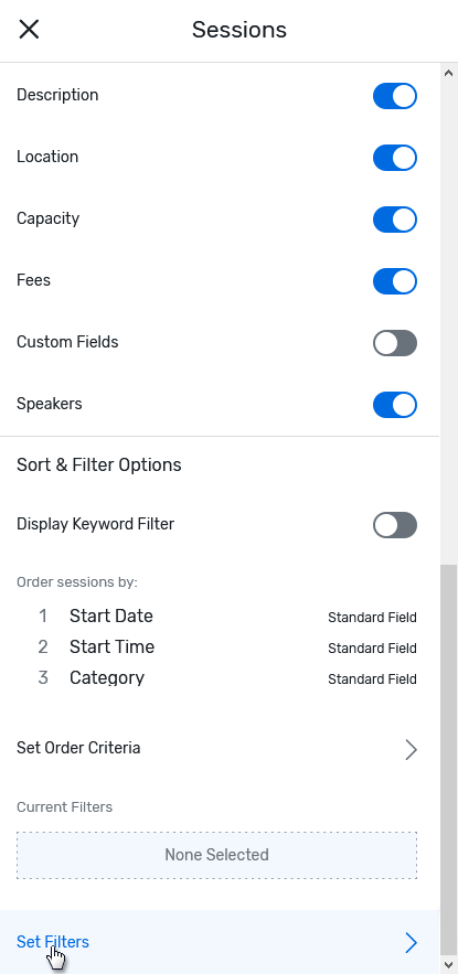 Adding Sorting Options and Filters to the Agenda and Session Widgets