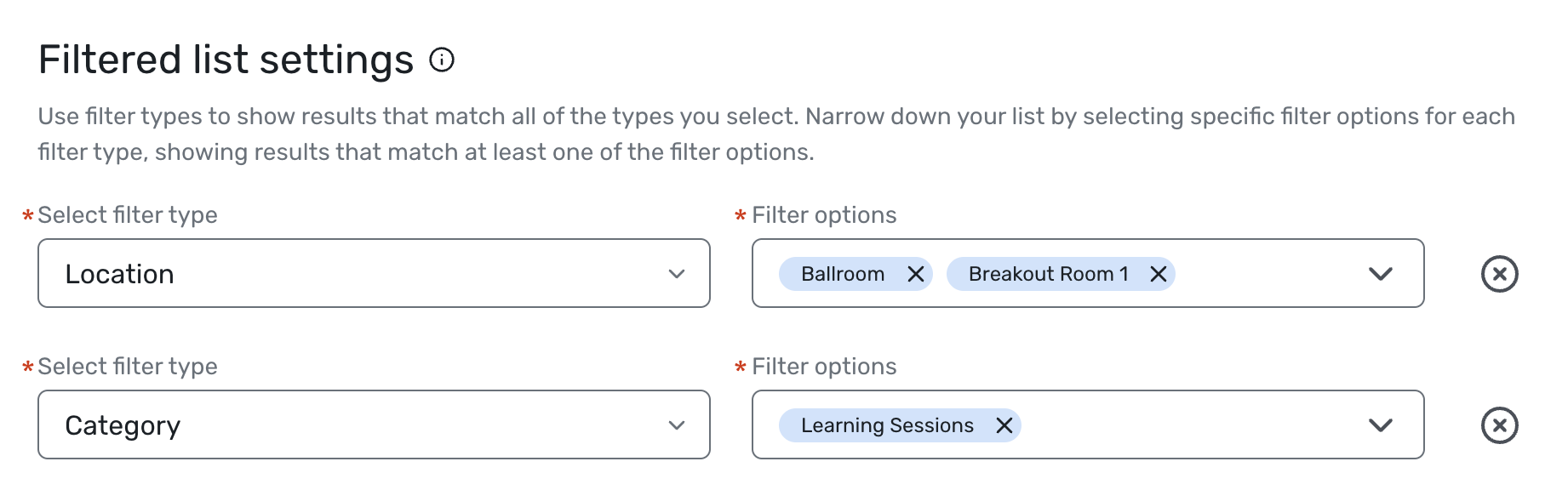 Configuring Session List Filters for Attendee Hub
