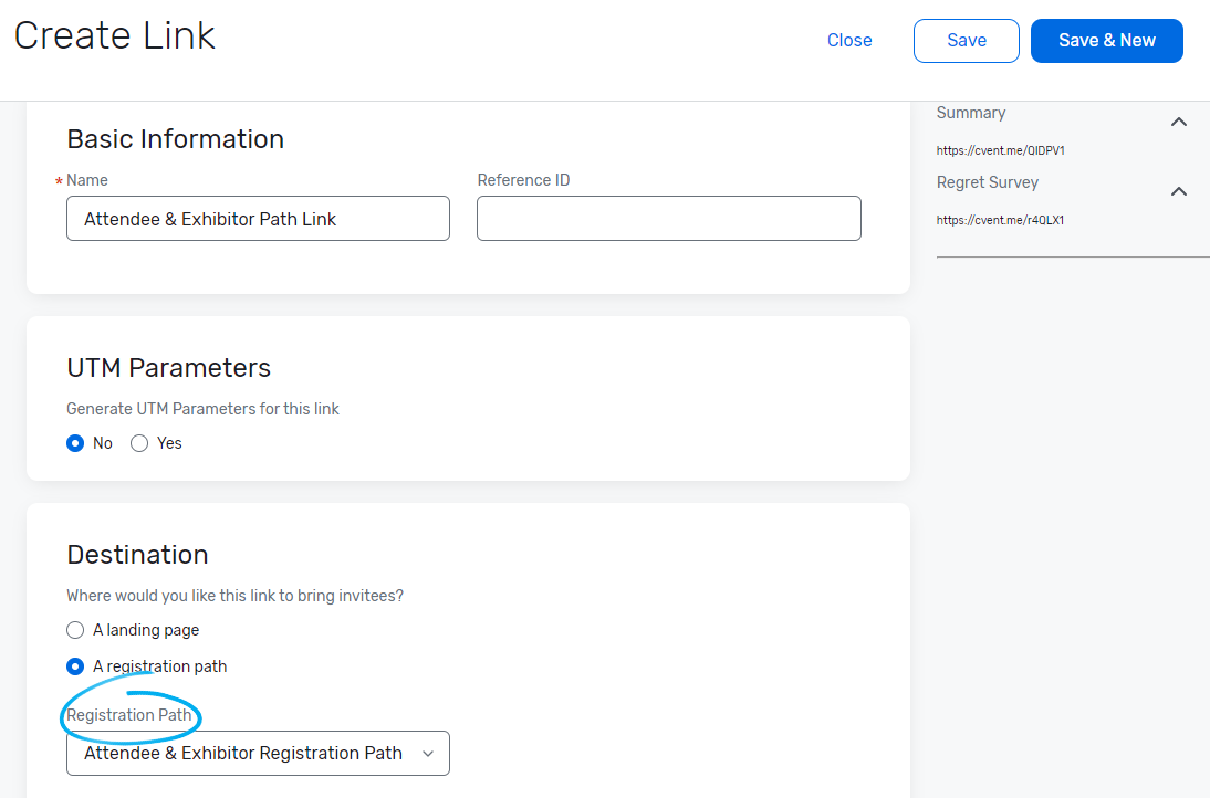Using a Weblink to Assign Registration Types