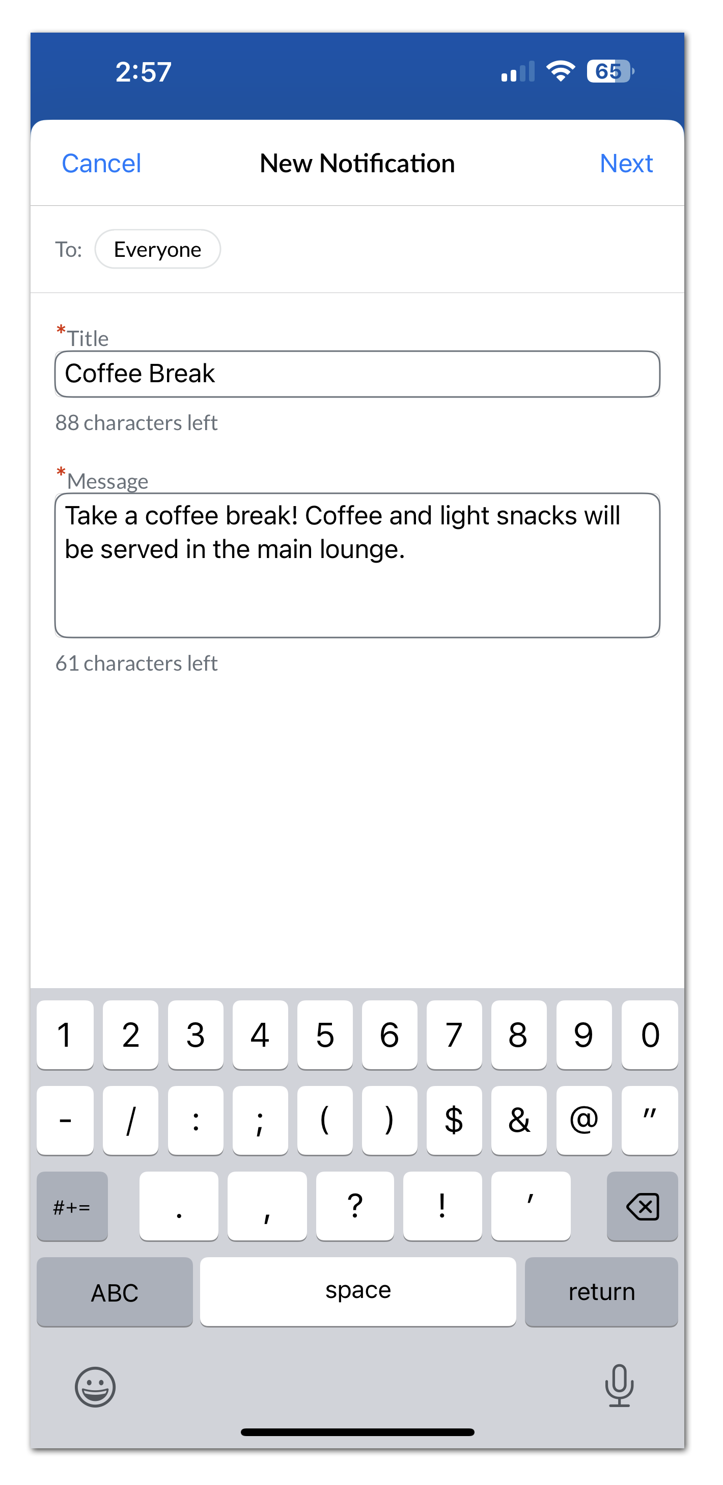 Managing Notifications for Attendee Hub