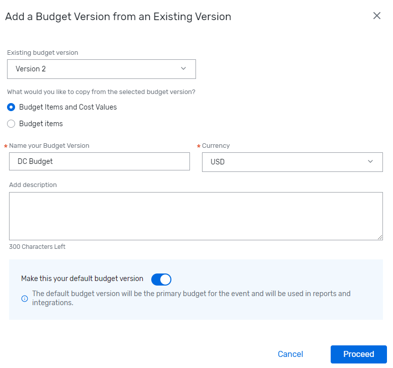 Adding Budget Versions