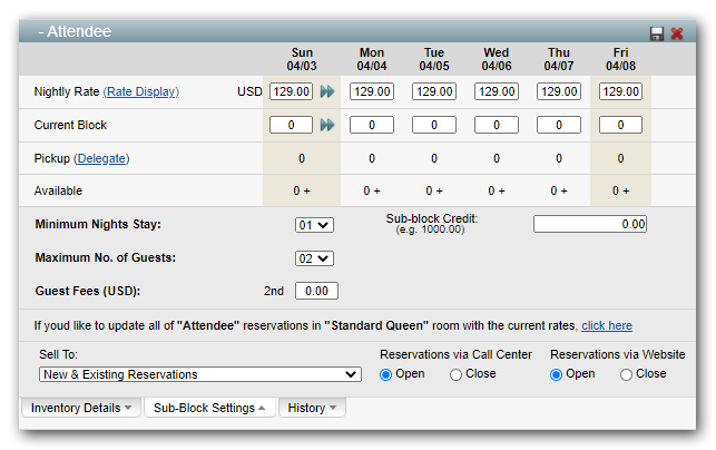 Managing Sub-Blocks in an Event's Inventory
