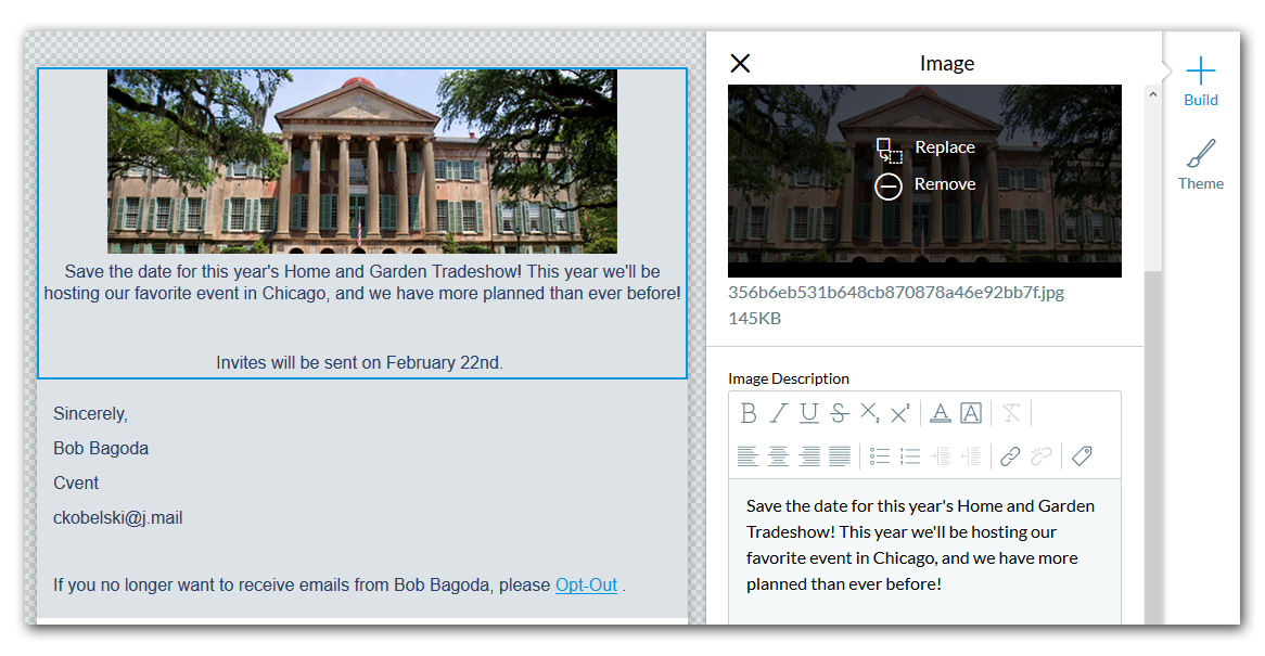Creating an Event Email