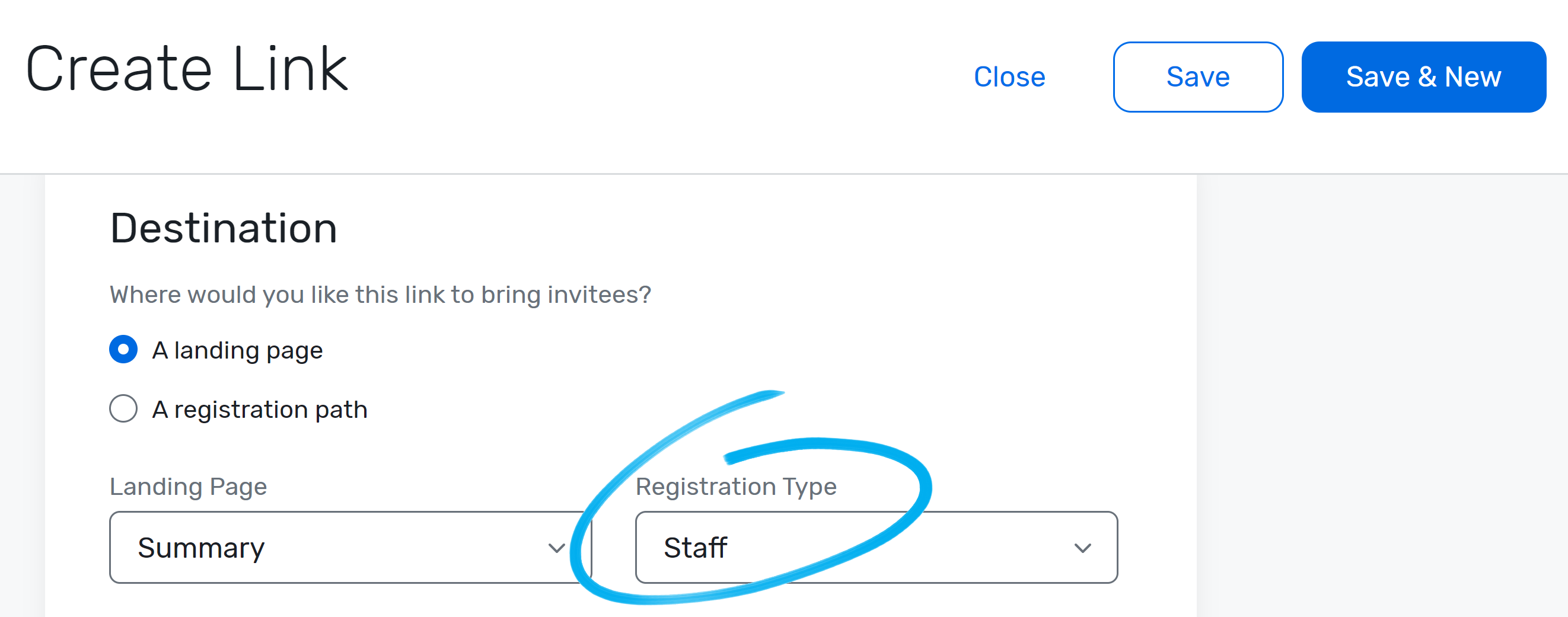 Using a Weblink to Assign Registration Types