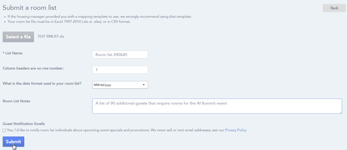 Uploading a New Passkey Room List