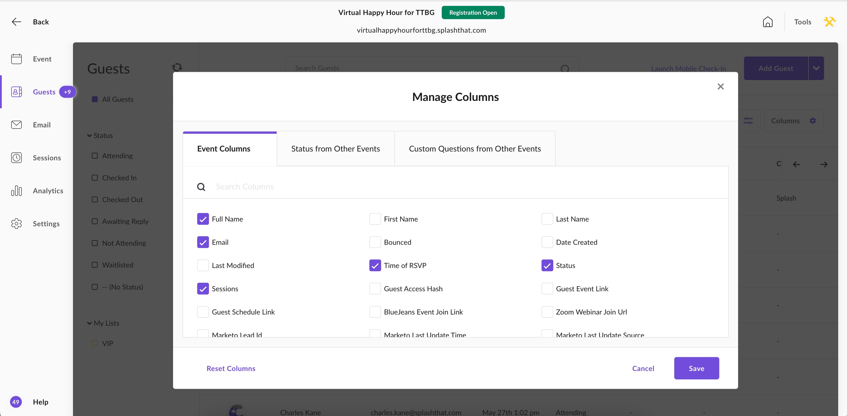 What's the difference between Event Columns and Columns from Other Events?
